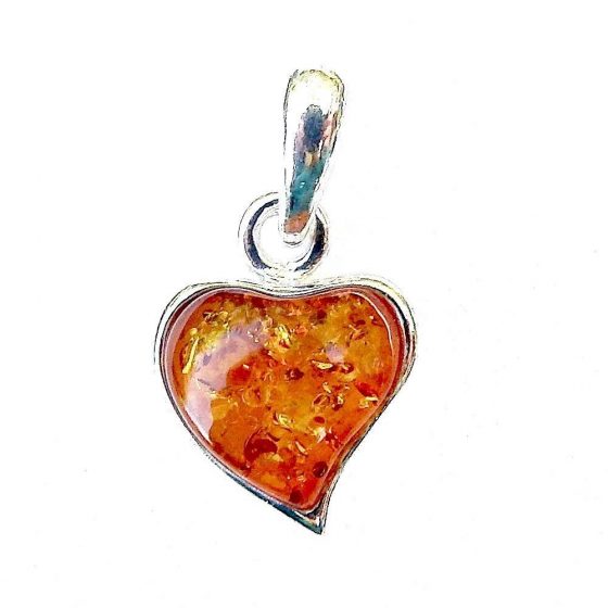 Beautiful Amber Heart Pendant - Silver Jewellery Cavern