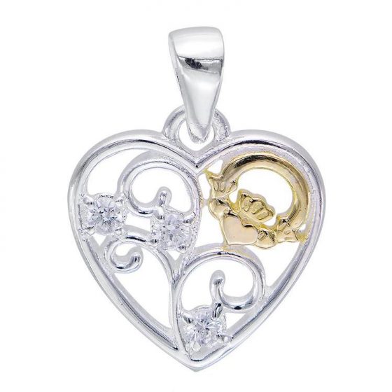 Claddagh Filigree Heart Pendant - Silver Jewellery Cavern
