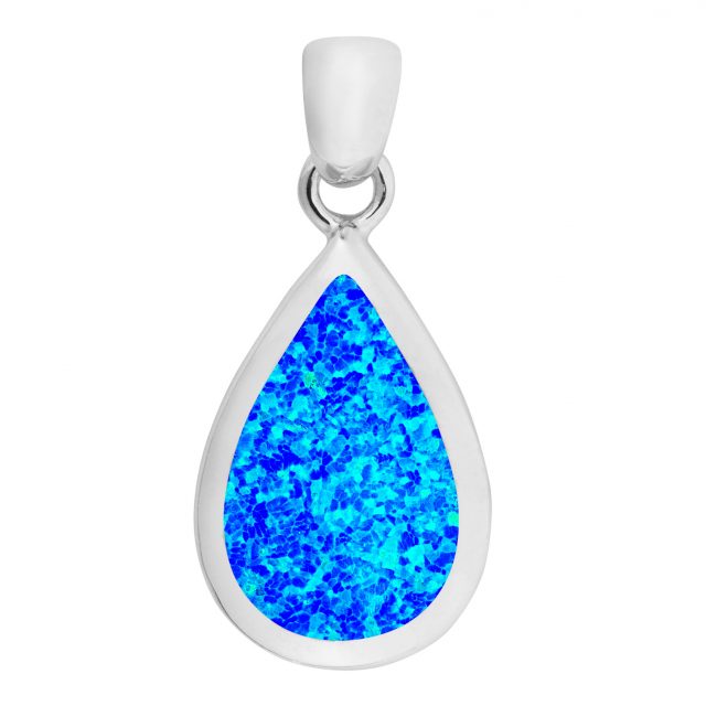 Stunning Blue Opal Teardrop Pendant - Silver Jewellery Cavern