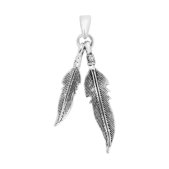 Pretty Double Feather Pendant » Silver Jewellery Cavern Wholesale