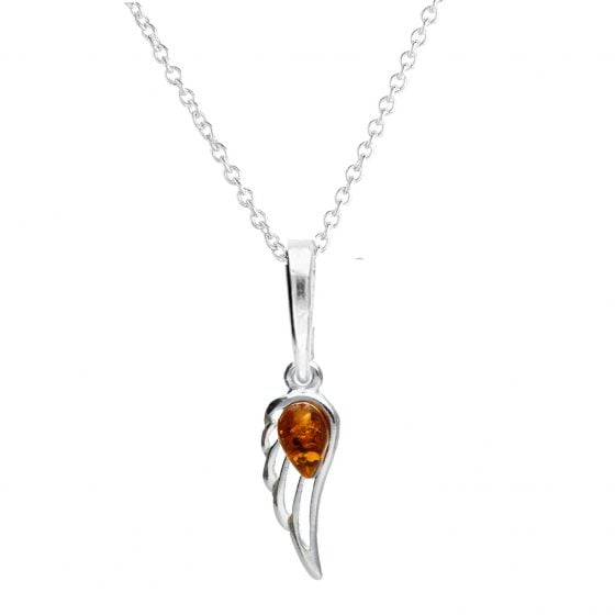 Dainty Amber Angel Wing Necklace - Silver Jewellery Cavern