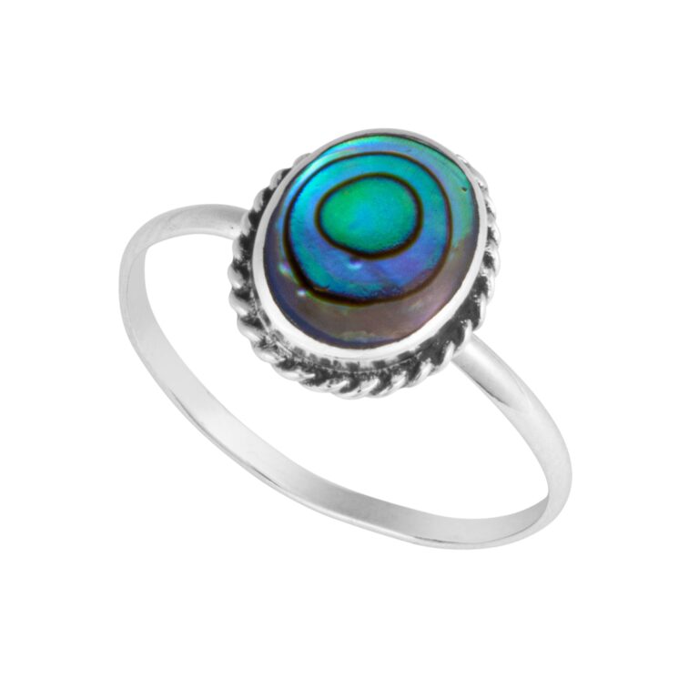 Dainty Abalone Oval Ring - Silver Jewellery Cavern